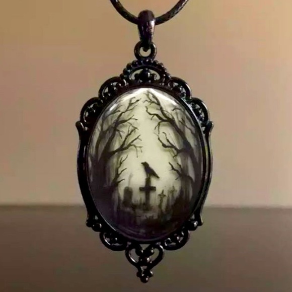Jewelry | Haunted Cemetery Necklace Pendant Black Jewelry Cameo ...